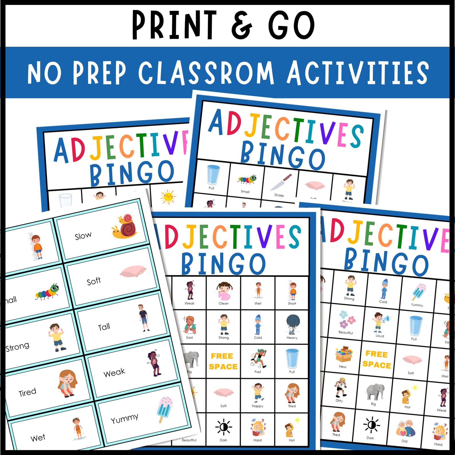 Adjectives Grammar Bingo Games Activities Parts of Speech ELA ...