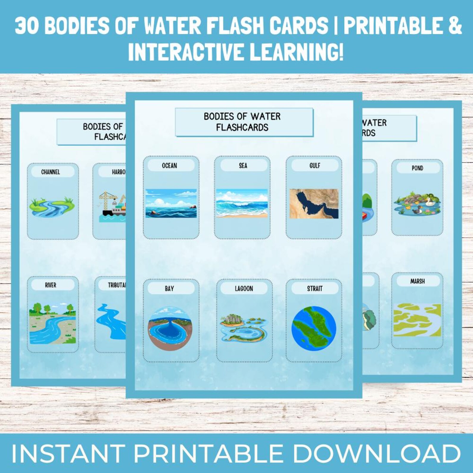 Bodies of Water Vocabulary Flashcards | Geography & Nature Study Flash ...