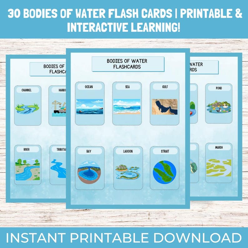 Bodies of Water Vocabulary Flashcards | Geography & Nature Study Flash ...