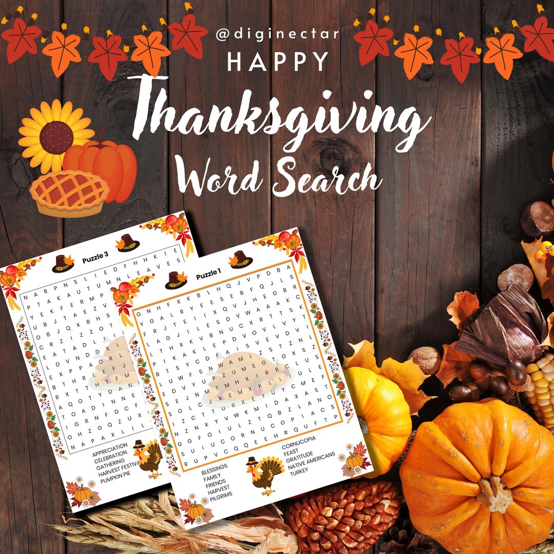 Happy Thanksgiving Day Word Search Activity Puzzle Fun - Etsy