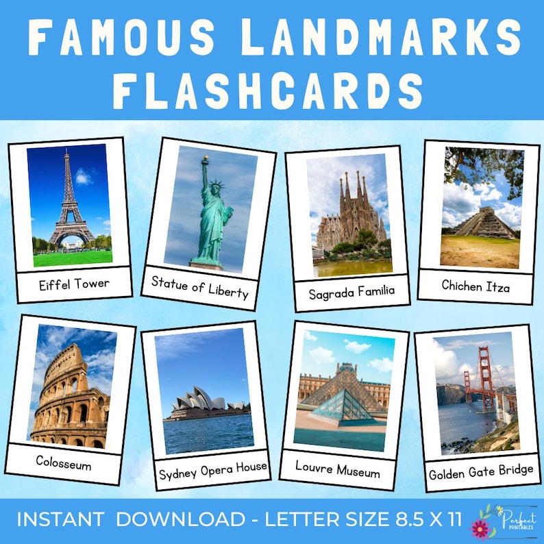 Famous Landmarks Flashcards - World Iconic Landmarks Montessori ...