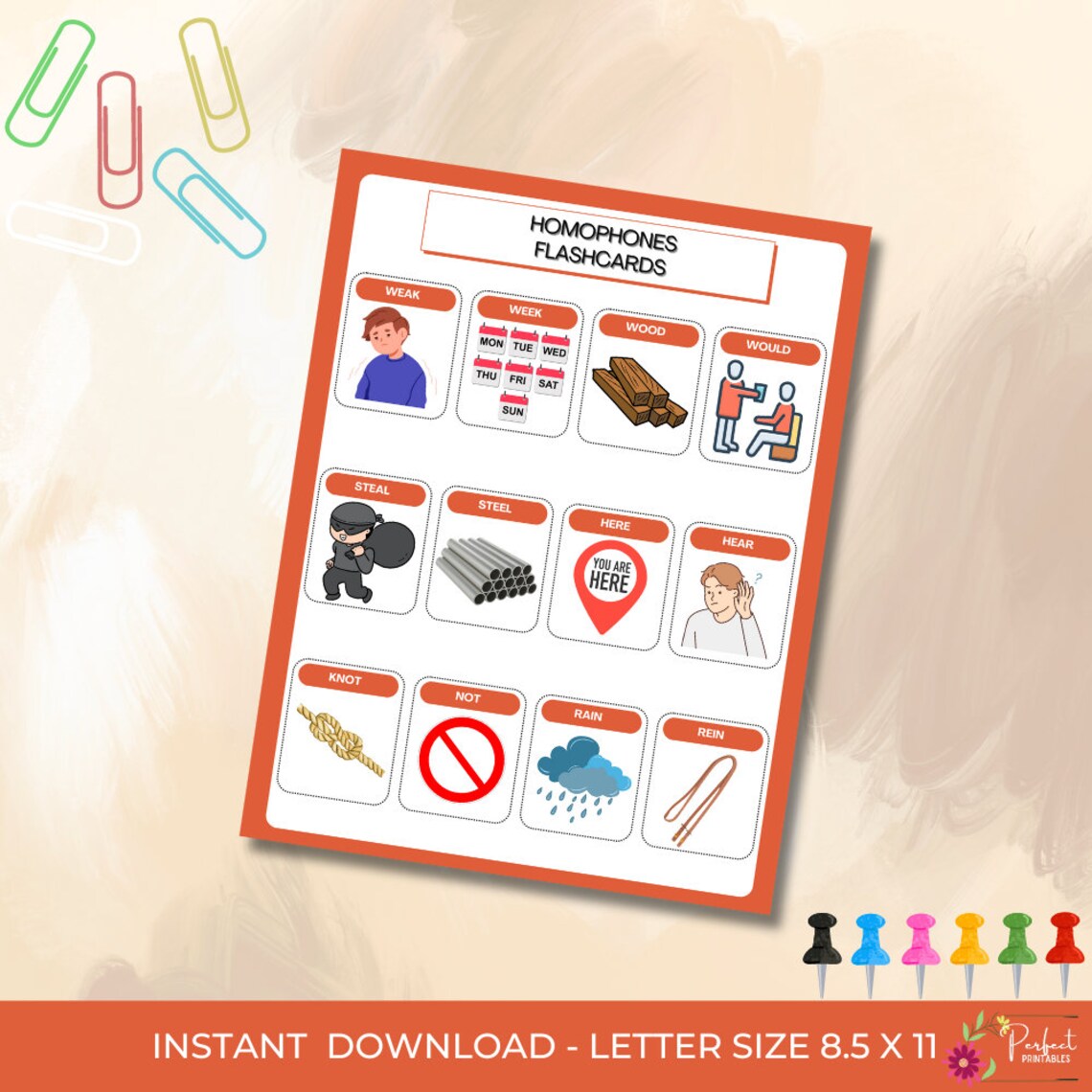 Homophones Flashcards, 60 Pairs of Homophones Memory Game Flash Cards ...