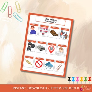 Homophones Flashcards, 60 Pairs of Homophones Memory Game Flash Cards ...