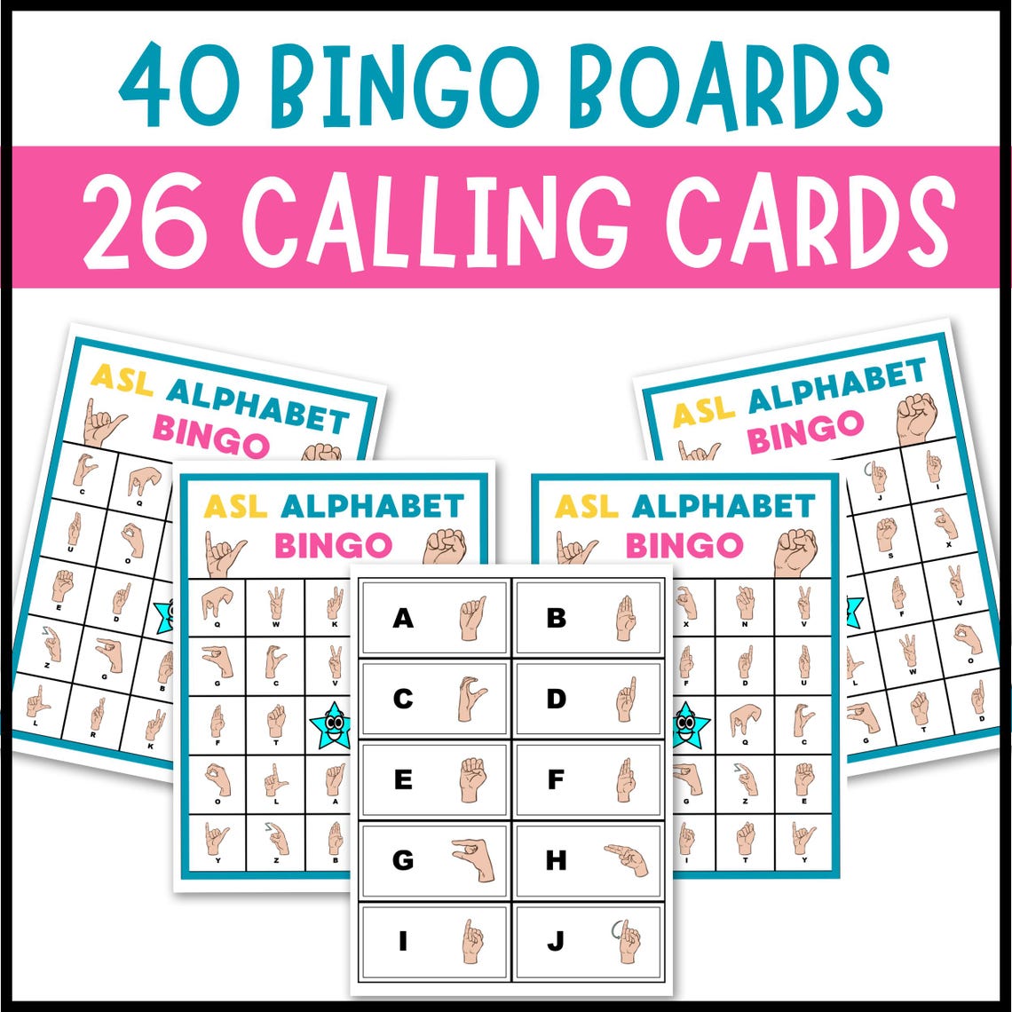 ASL American Sign Language Alphabet Bingo Games Activities Basic Hand ...