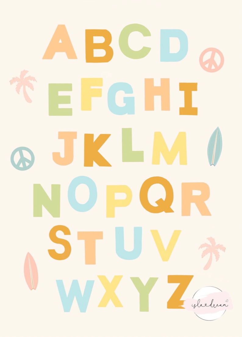 Fun Rainbow Beach ABC Alphabet Art Print- Kids Playroom Boys Decor - Etsy