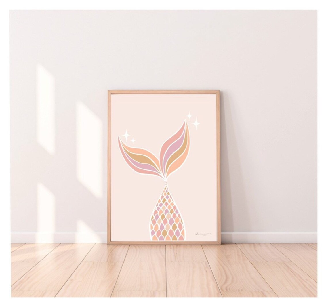 Boho Coastal/ Mermaid art prints mermaid tail | Etsy