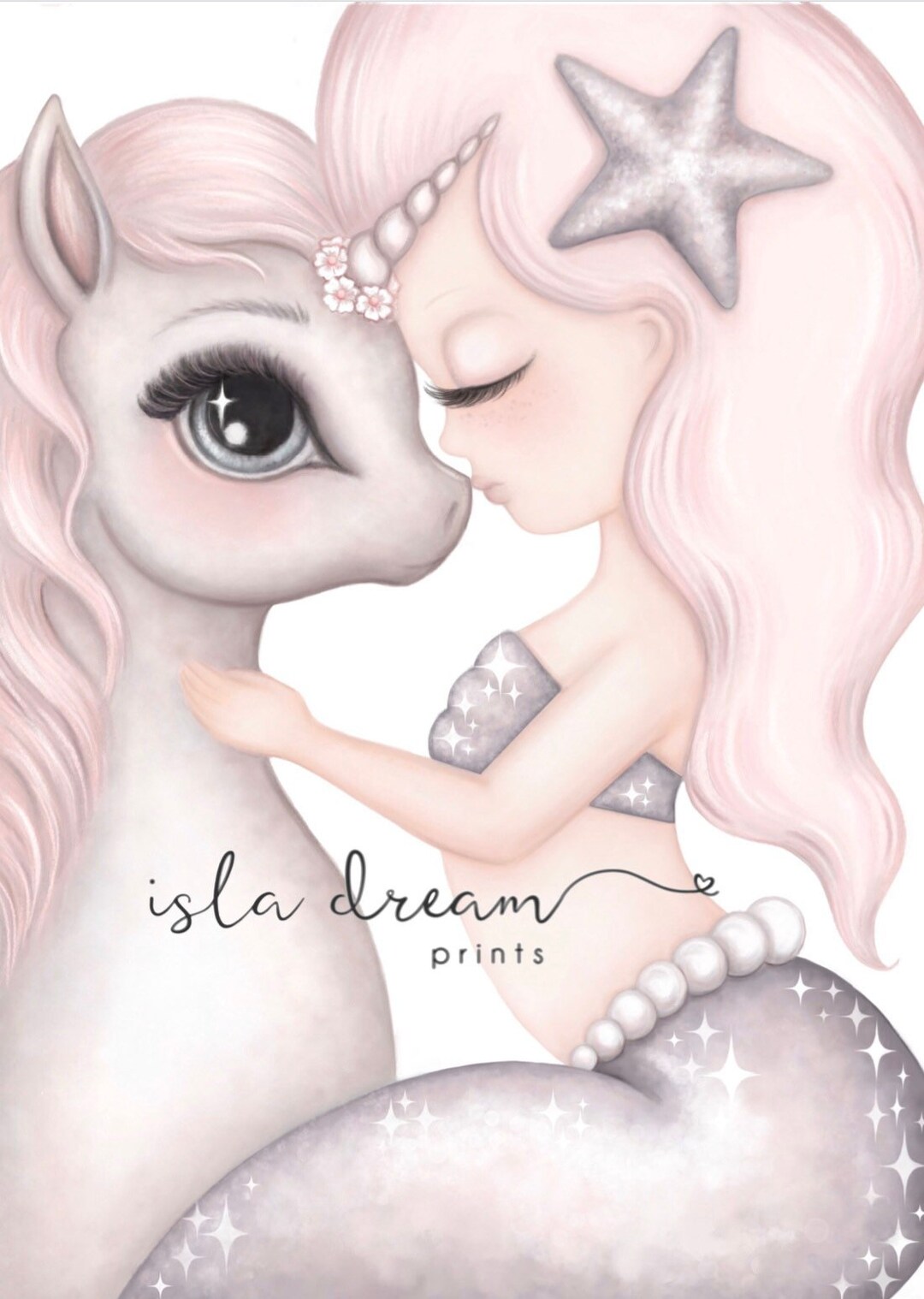 Cotton and Coral. Mermaid and Unicorn Art Print - Etsy