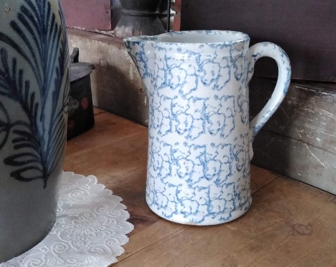 Antique Blue and White Spongeware Spatterware Stoneware Pitcher Tall ...
