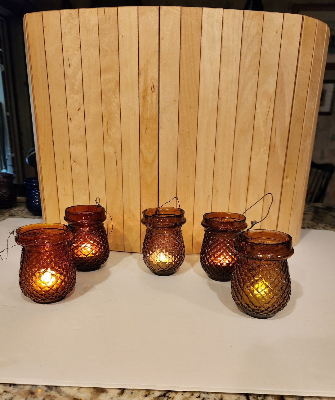 5 Antique Amber Christmas Fairy Lights With Hangers Primitive Antique ...