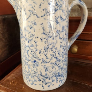 Antique Blue and White Spongeware Spatterware Pitcher Stoneware Tall ...