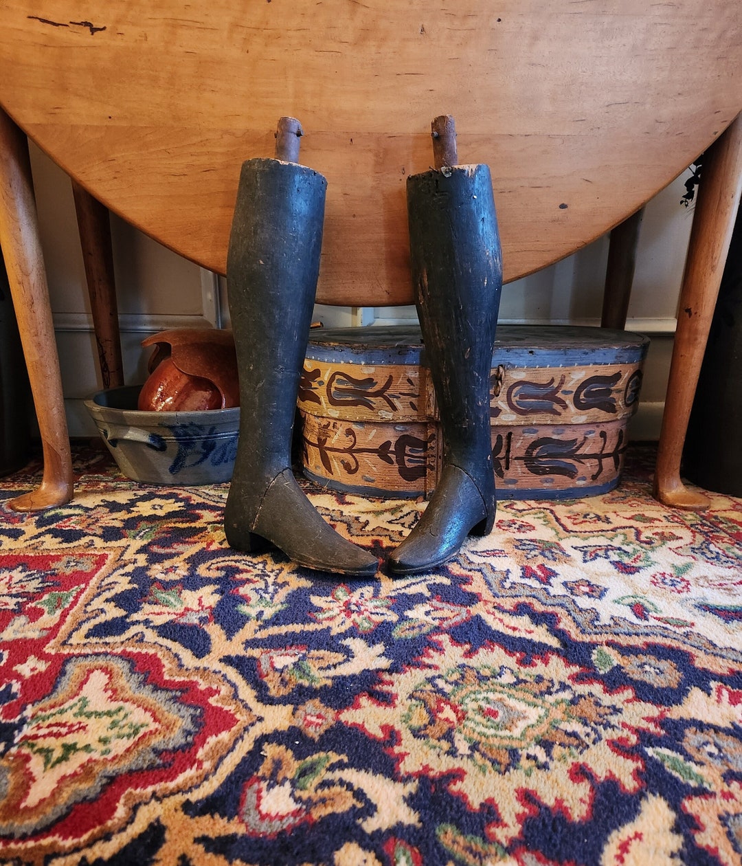 Pair of Antique Black Painted Wood Boot Molds Cobler Made Primitive ...