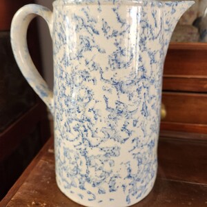 Antique Blue and White Spongeware Spatterware Pitcher Stoneware Tall ...