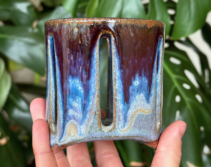 3" Mini Purple Blue Multicolor Drippy Glaze Glazed Ceramic Stoneware ...