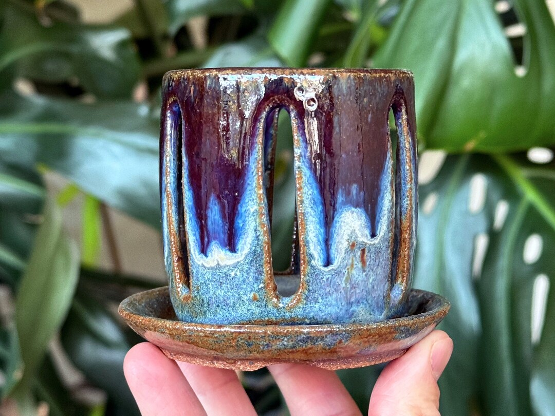2.5 Tiny Micro Mini Purple Blue Multicolor Drippy Glaze Glazed Ceramic ...