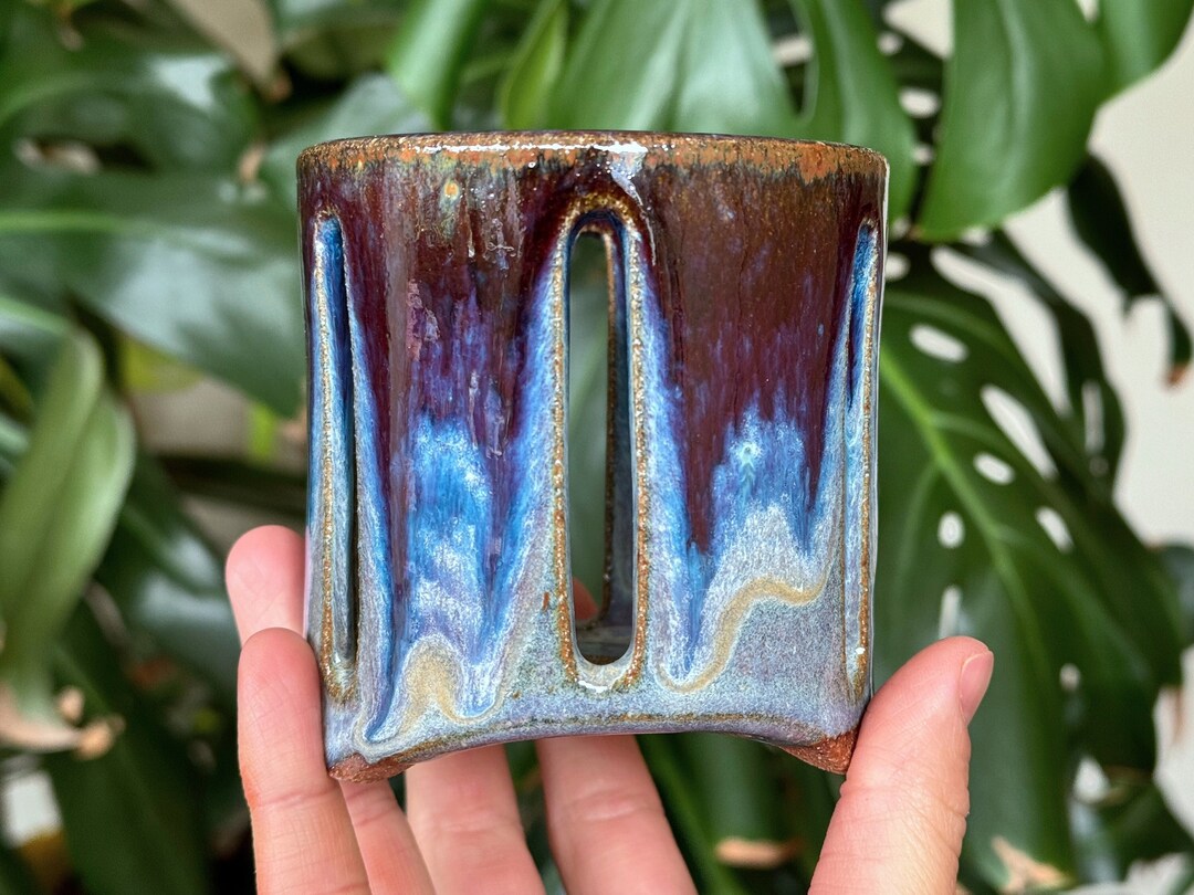 3" Mini Purple Blue Multicolor Drippy Glaze Glazed Ceramic Stoneware ...
