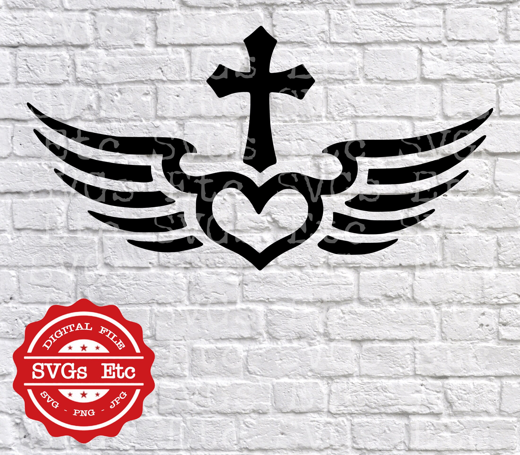Winged Heart Cross Jesus Bible Faith SVG PNG JPG | Etsy