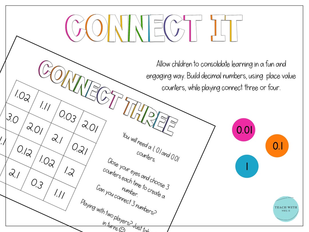 Printable Decimal Number Connect It Game / Activity / Resource place ...