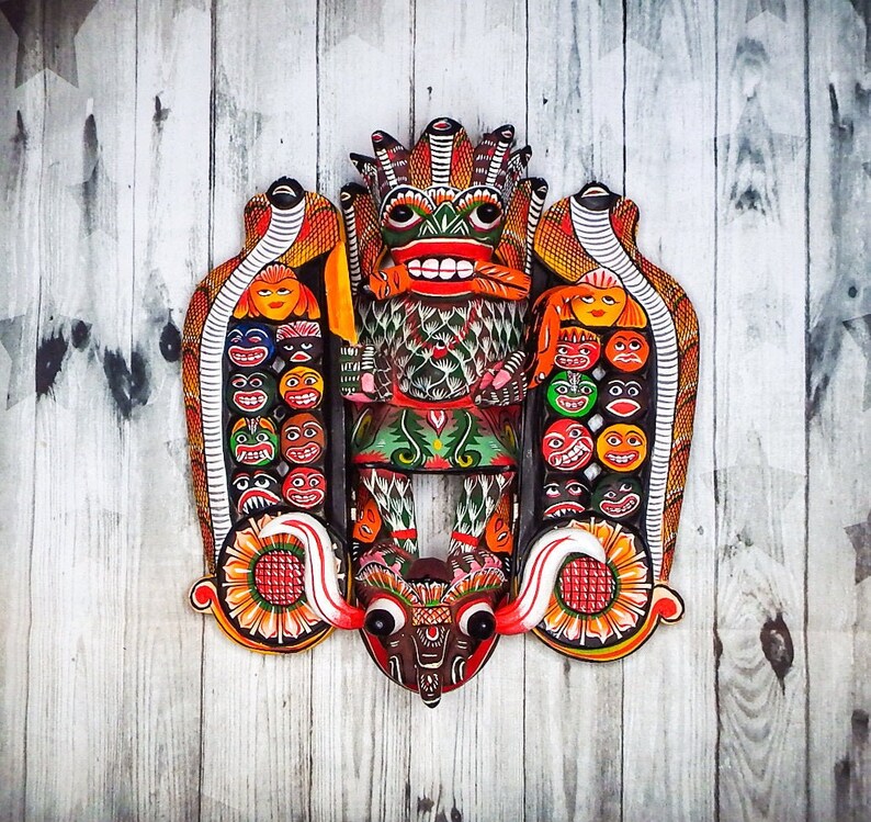 Stunning Handmade Traditional Sri Lankan Mask With 18 Figures | Etsy