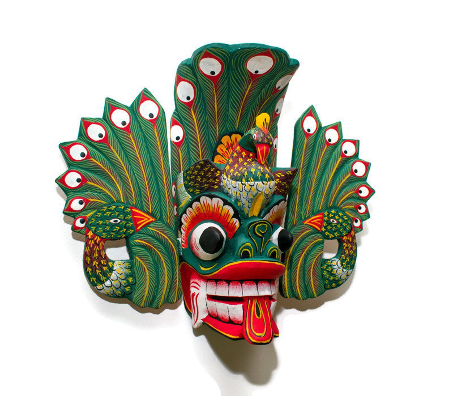 Colorful Sri Lankan Traditional Mayura Raksha Peacock Wooden | Etsy