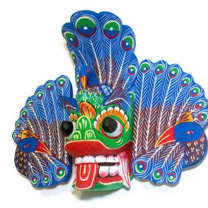 Handmade Sri Lankan Mayura Raksha Wooden Wall Hanging Tribal Mask ...