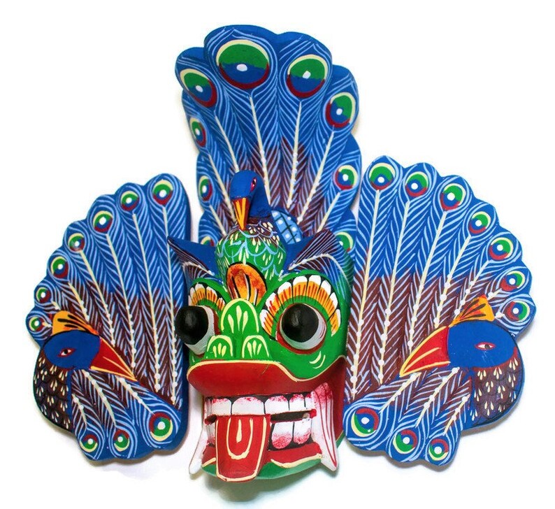 Handmade Sri Lankan Mayura Raksha Wooden Wall Hanging Tribal | Etsy