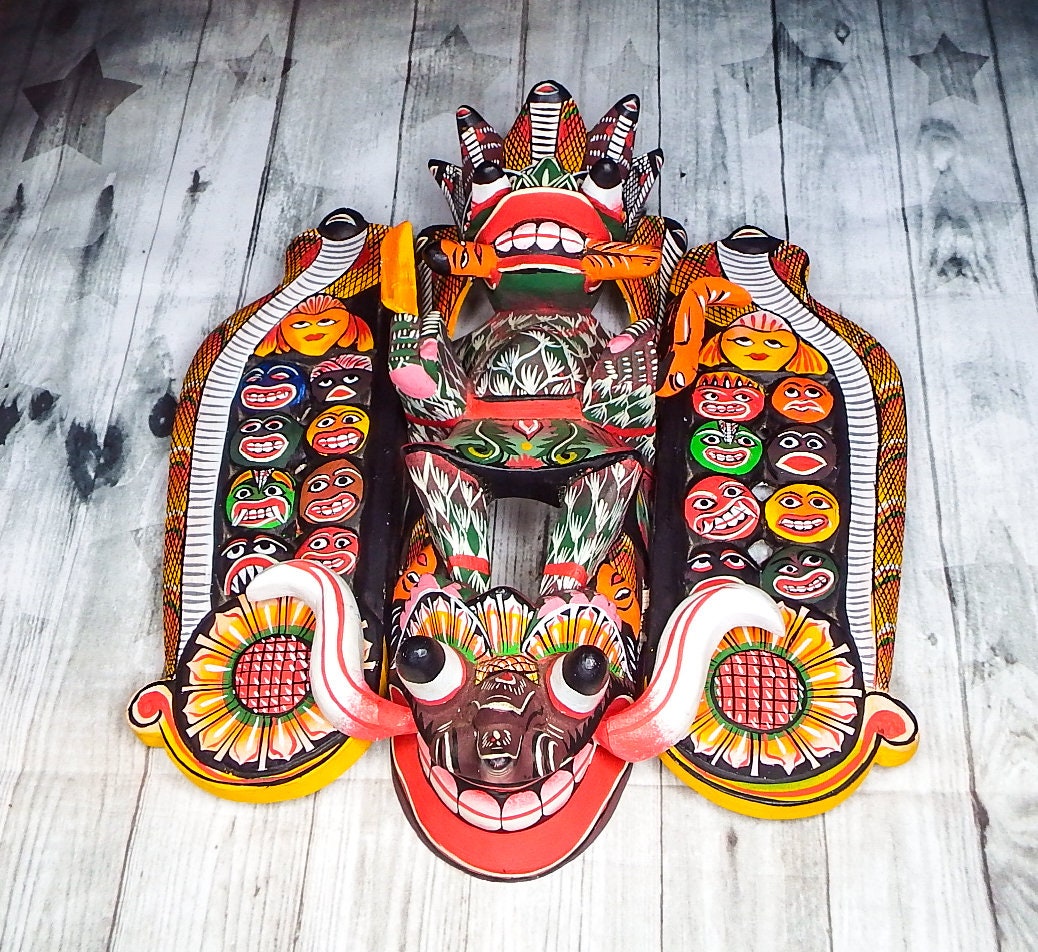 Stunning Handmade Traditional Sri Lankan Mask With 18 Figures | Etsy