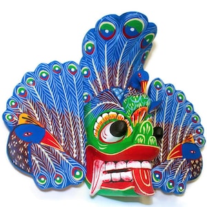 Handmade Sri Lankan Mayura Raksha Wooden Wall Hanging Tribal Mask ...
