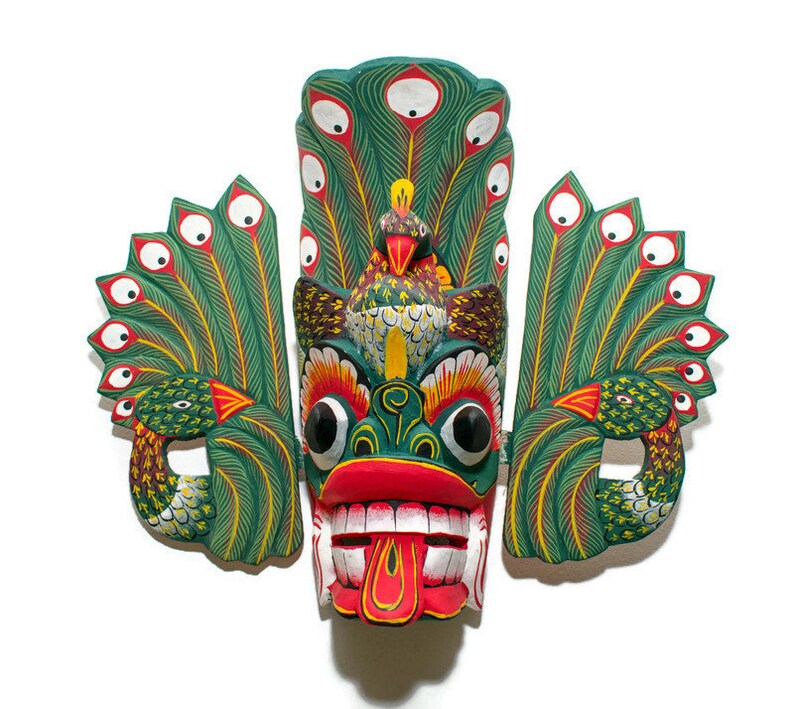 Colorful Sri Lankan Traditional Mayura Raksha Peacock Wooden | Etsy