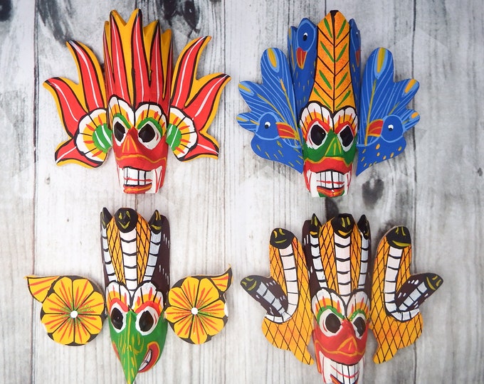Asian Hand Carved Traditional Raksha Tiki Mask 4 set of - Etsy
