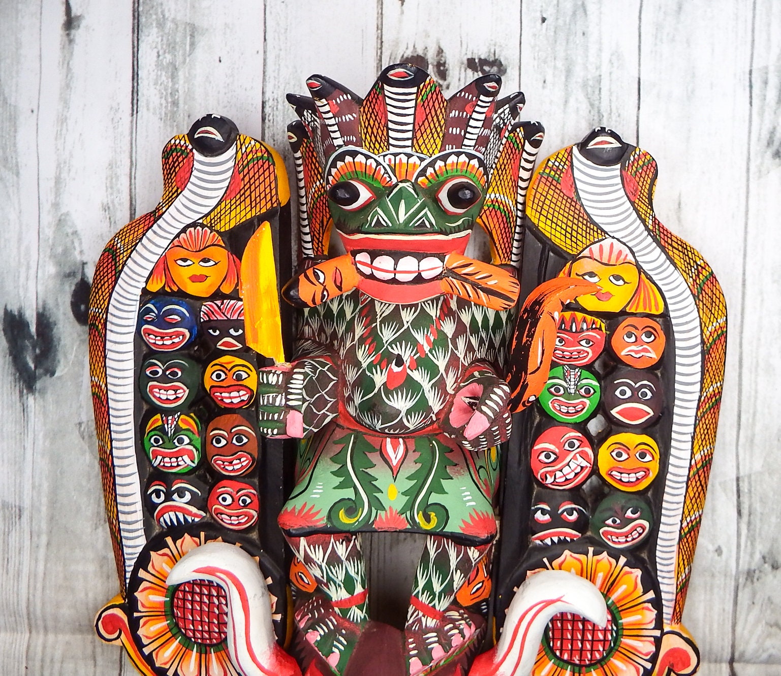 Stunning Handmade Traditional Sri Lankan Mask With 18 Figures | Etsy