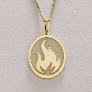 14k Gold Fire Necklace , Solid Gold Fire Symbol Pendant , Personalized ...