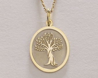 14k Solid Gold Olive Tree Necklace , Personalized Olive Tree Pendant ...