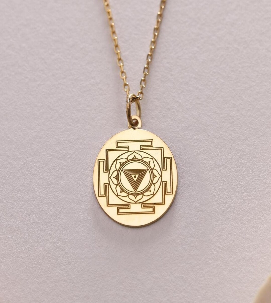 14k Gold Kali Yantra Necklace , Solid Gold Kali Yantra Pendant , Chakra ...