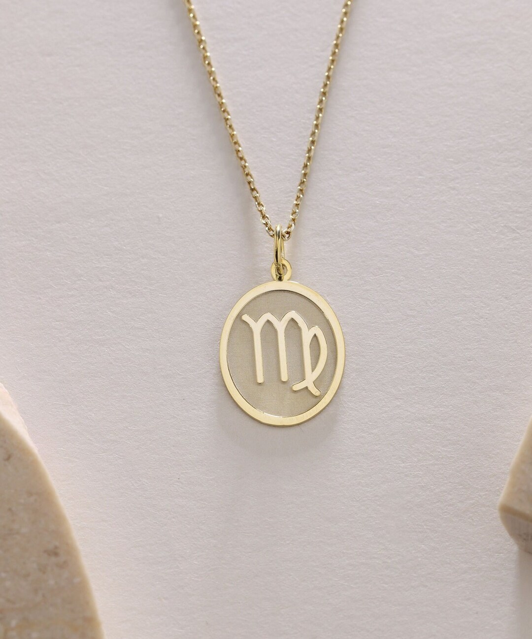 14k Gold Virgo Necklace , Solid Gold Virgo Sign Zodiac Pendant ...