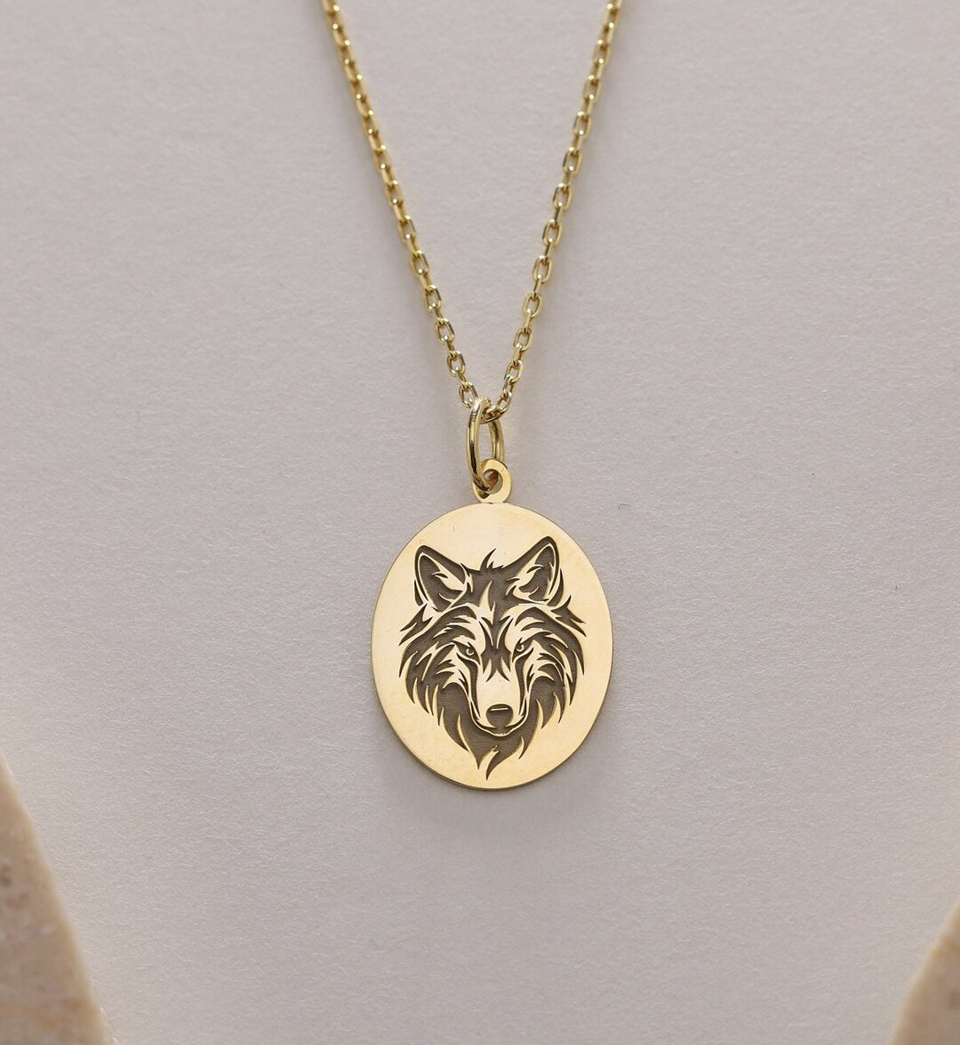14k Gold Wolf Necklace , Personalized Wolf Pendant , Dainty Wolf ...