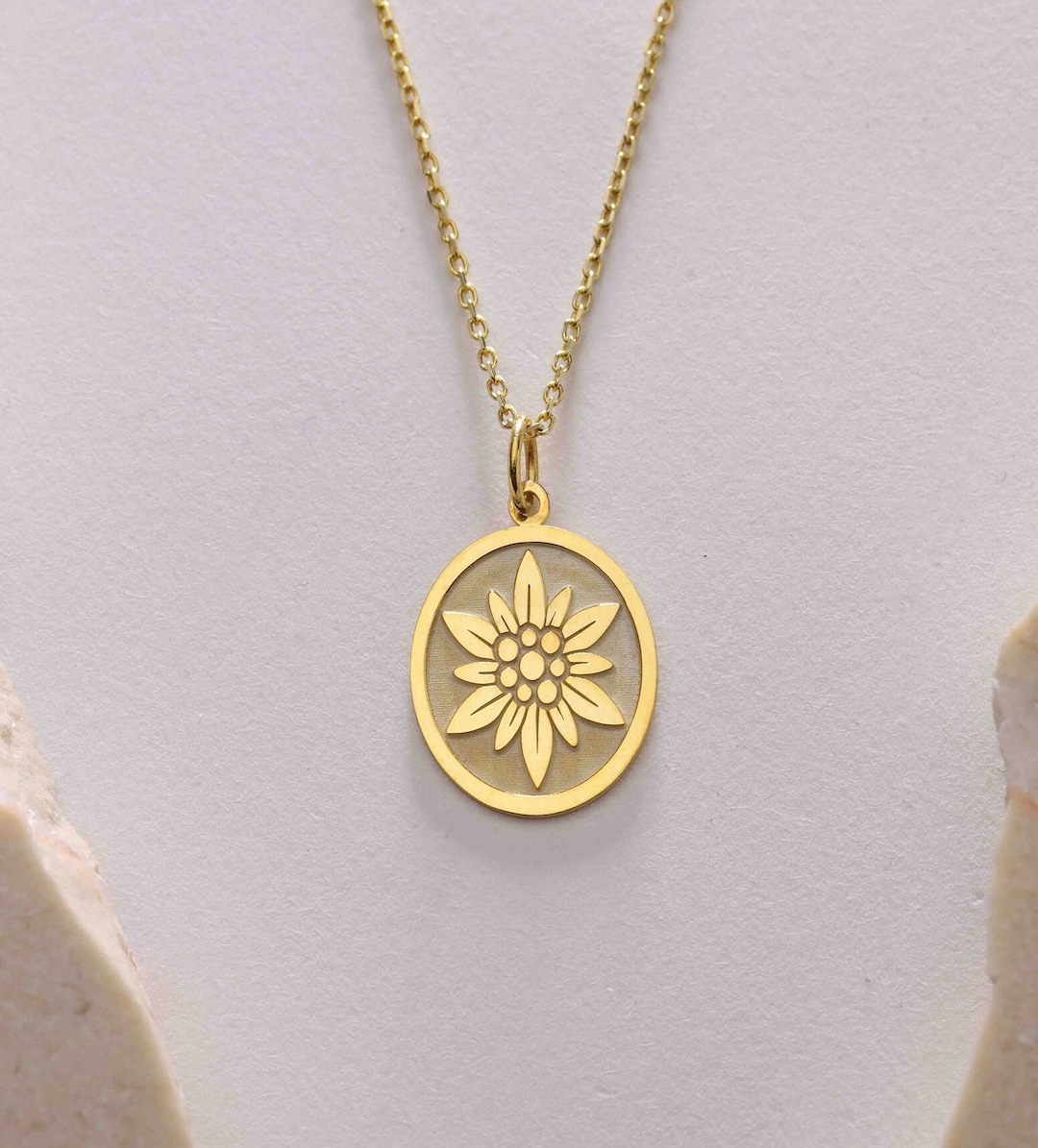 14k Gold Edelweiss Flower Necklace , Edelweiss Flower Jewelry Pendant ...