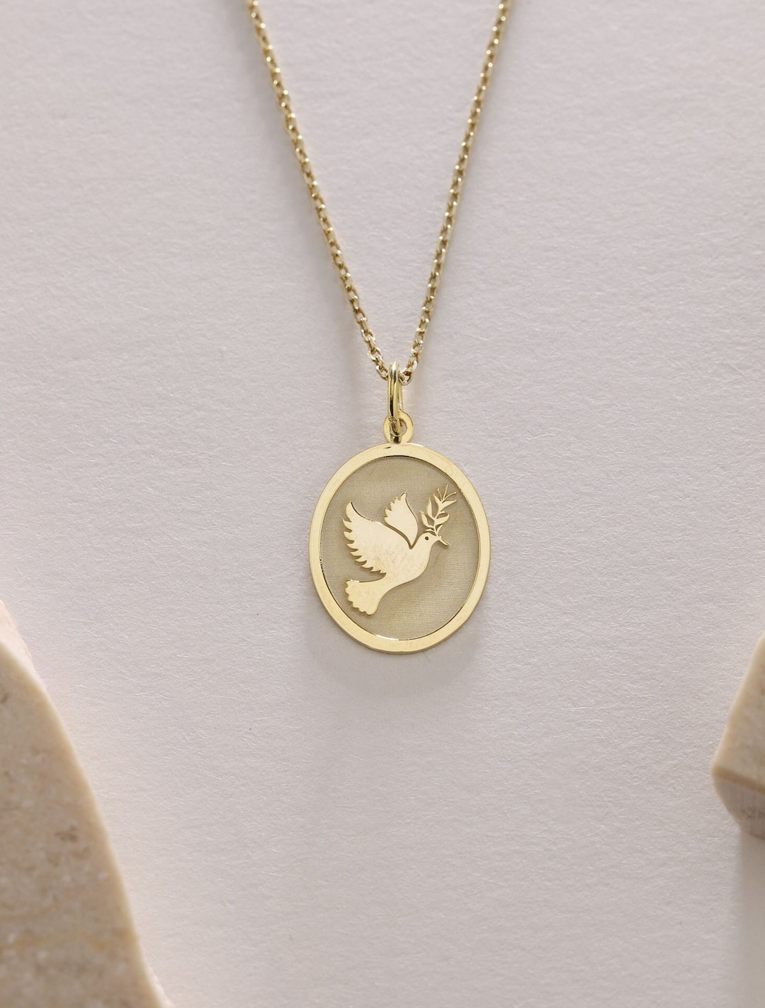 14k Gold Dove Necklace , Solid Gold Peace Dove Pendant , Personalized ...
