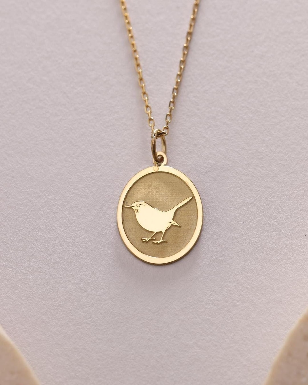 14k Gold Wren Necklace, Personalized Wren Pendant, Wren Bird Charm ...