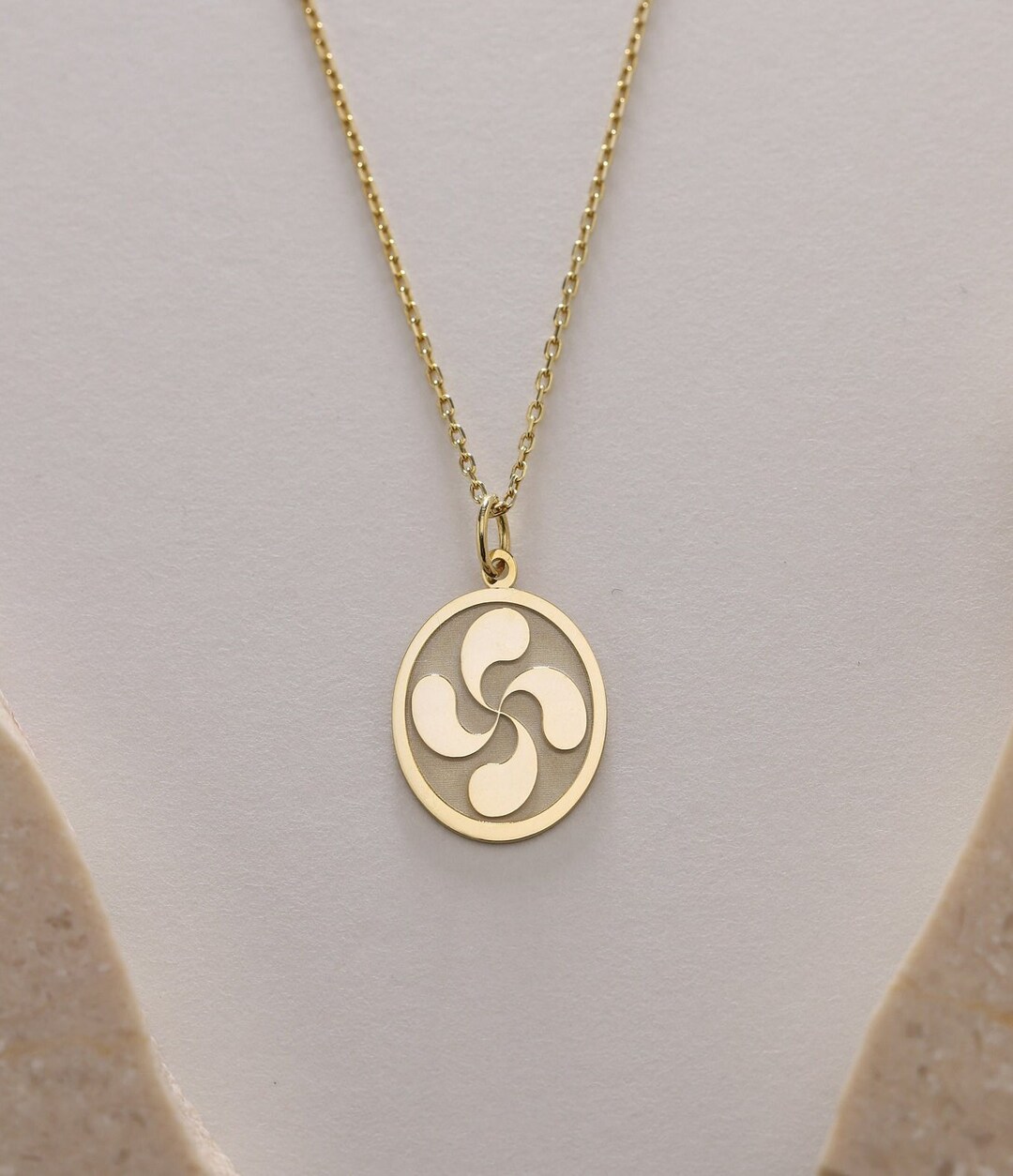 14k Gold Basque Cross Necklace , Personalized Basque Pendant , Lauburu ...