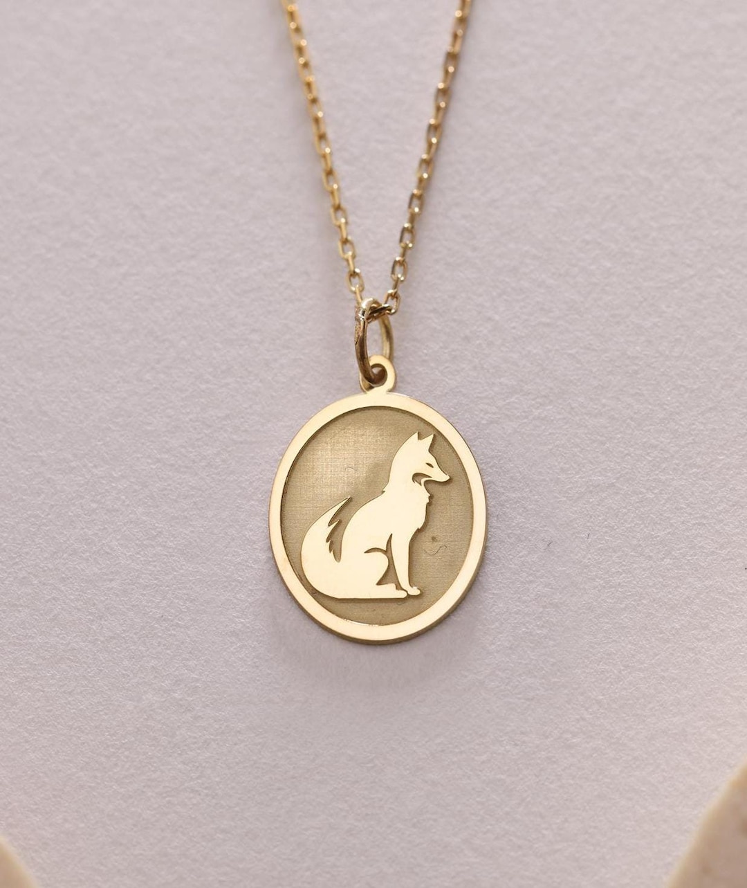 14k Gold Fox Pendant Fox Necklace, Gold Fox Charm , Gold Chain, Animal ...