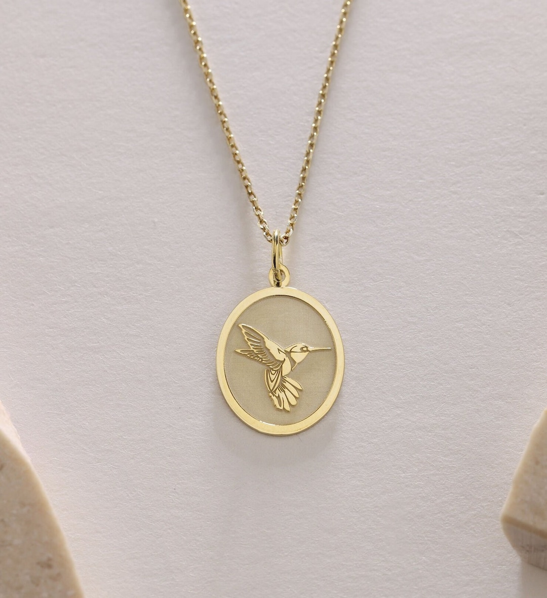 14k Gold Hummingbird Necklace , Solid Gold Humming Bird Pendant ...