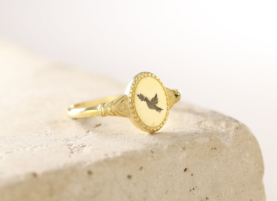 14k Solid Gold Dove Ring , Gold Ring Dove Rings 14k Gold Dainty Ring ...