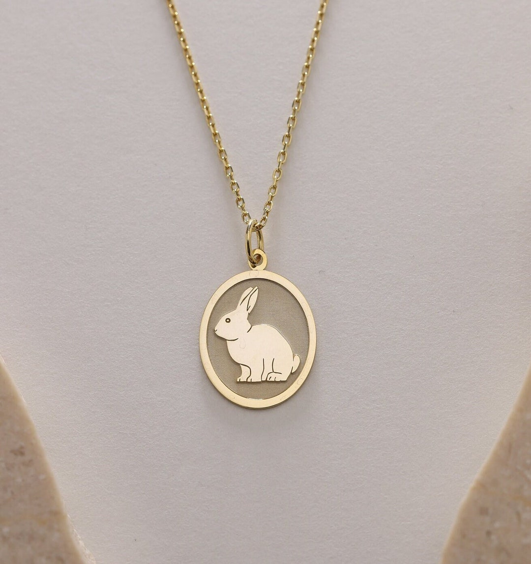 14k Gold Rabbit Necklace , Solid Gold Rabbit Pendant , Personalized ...
