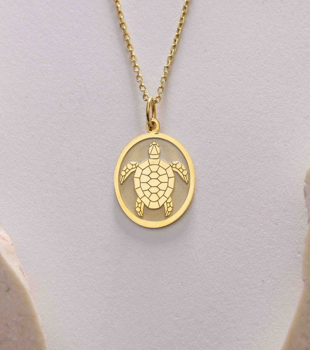 14k Solid Gold Turtle Necklace, Personalised Turtle Pendant , Solid ...