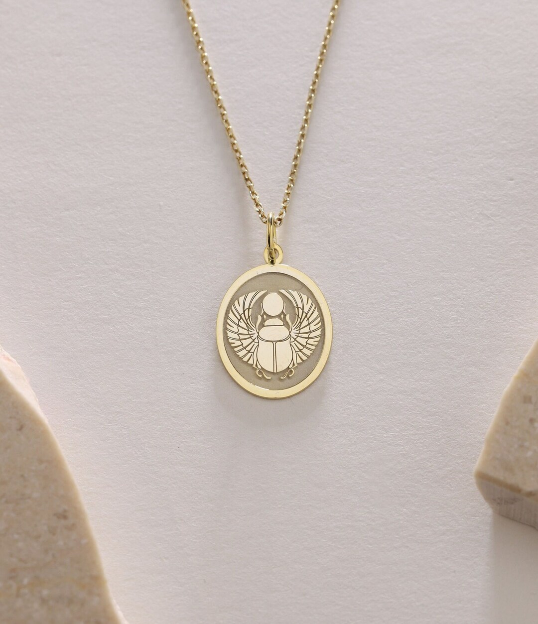 14k Gold Egyptian Scarab Necklace , Solid Gold Egyptian Scarab Pendant ...