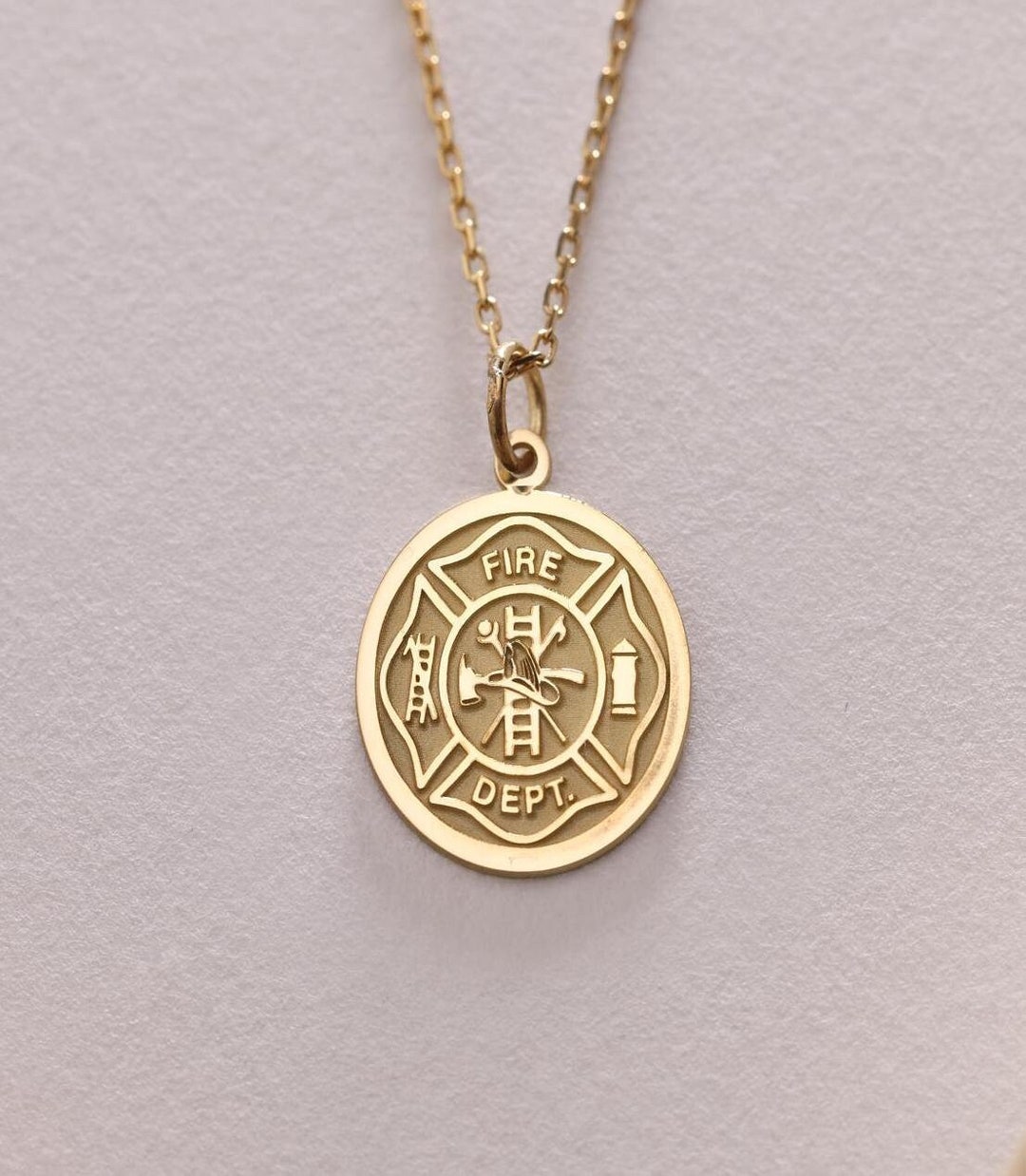 14k Gold Firefighter Necklace, Personalized Firefighter Pendant ...