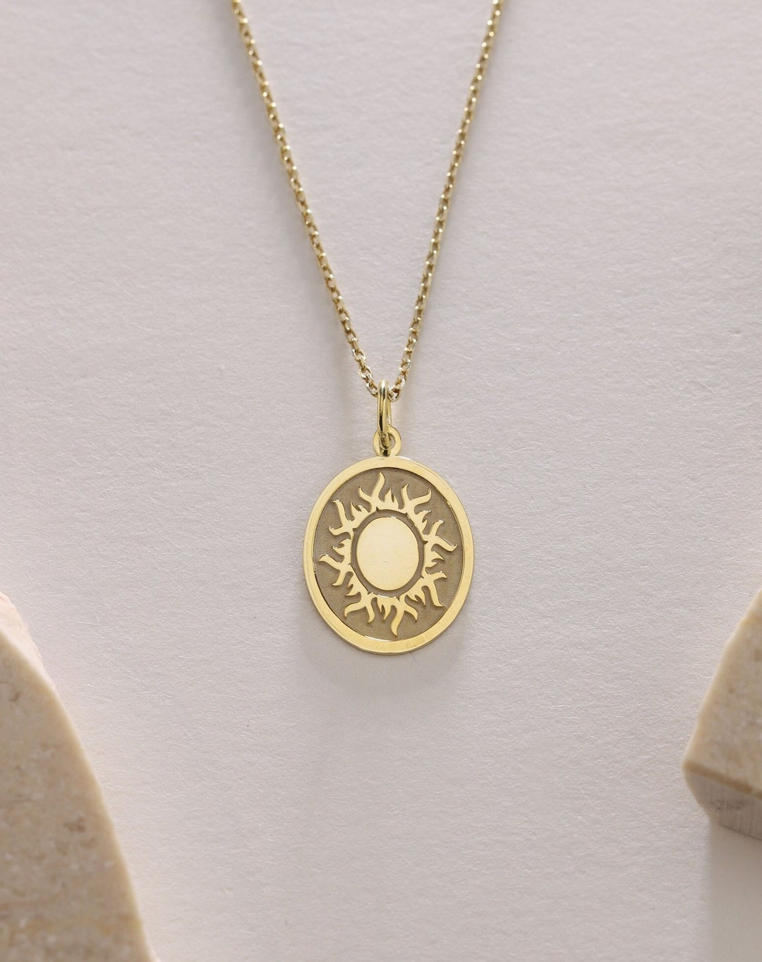 14k Gold Sun Necklace , Solid Gold Sunburst Pendant , Personalized ...