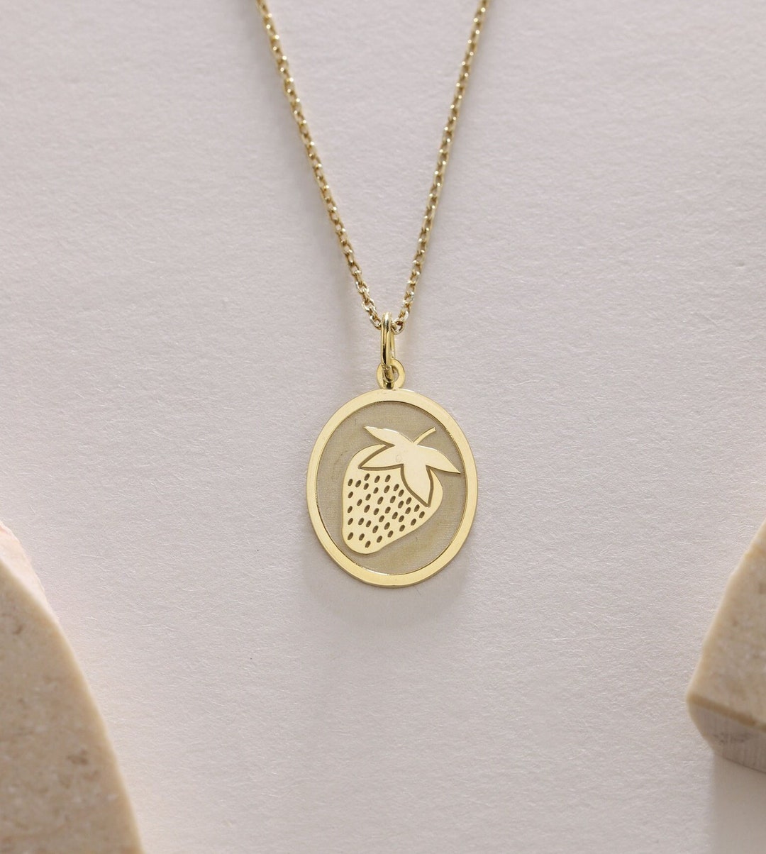 14k Gold Strawberry Necklace , Solid Gold Strawberry Pendant ...