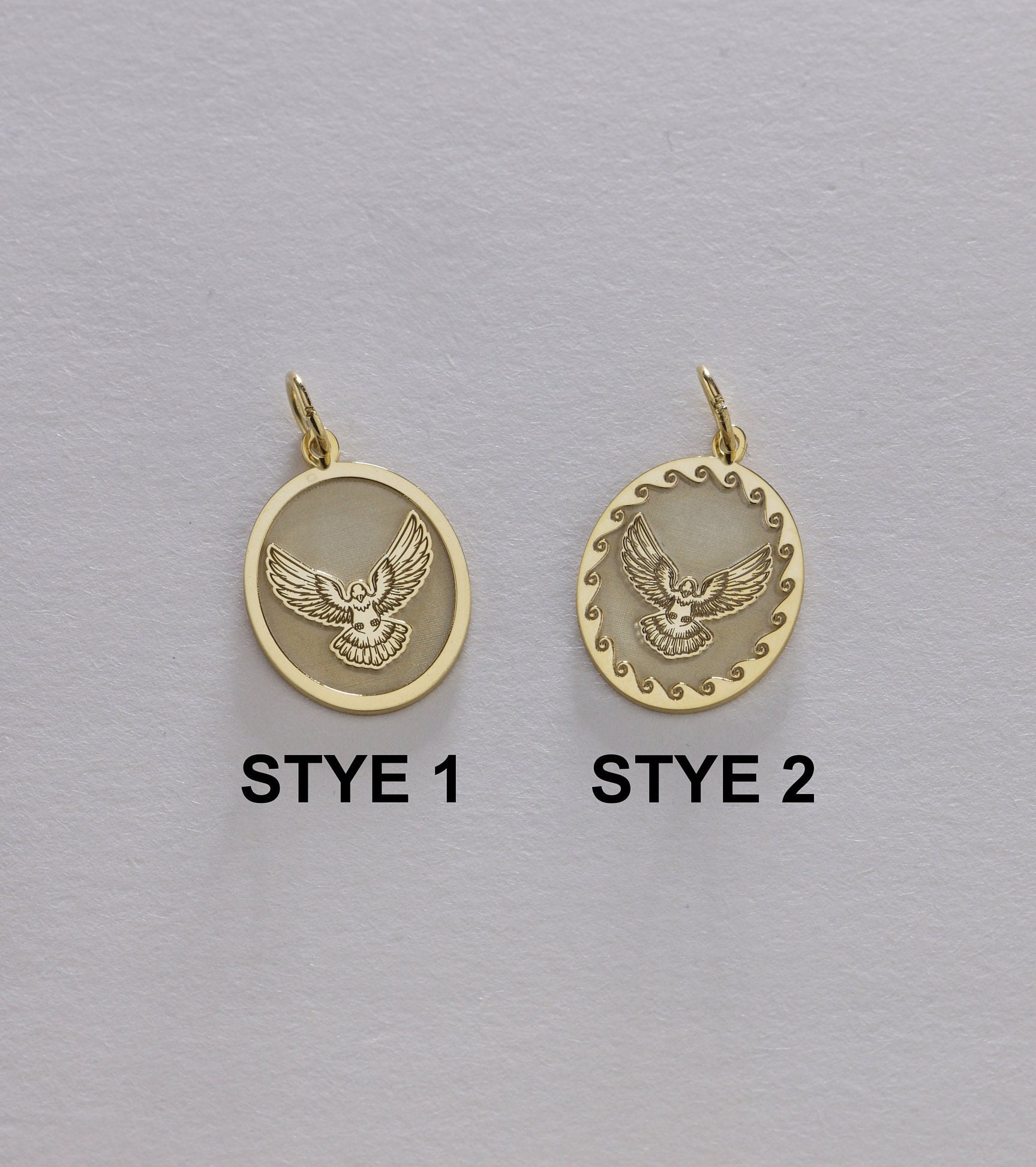 14k Gold Holy Spirit Necklace , Solid Gold Religious Pendant ...