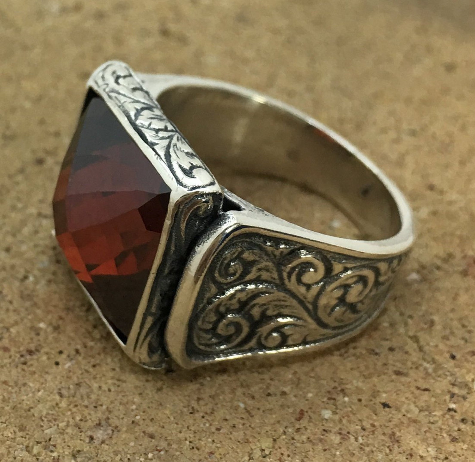 Handmade Silver Men Rings Unique Men Ring Garnet Stone Ring - Etsy